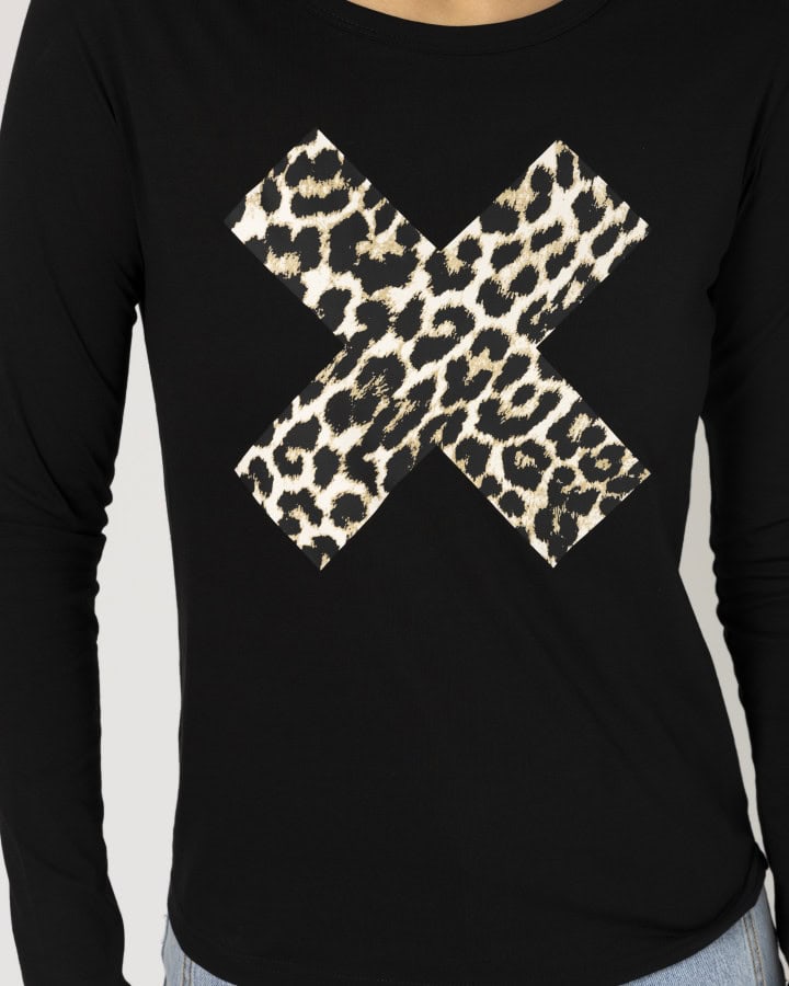 LS Tee - Black Leopard Cross | Expressions Boutique