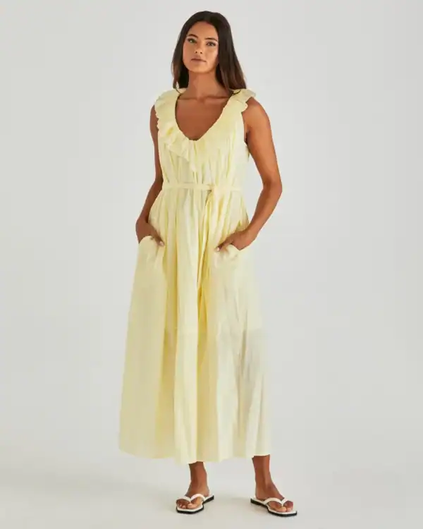 Lilla Ruffled Neck Dress - Butter Yellow | Expressions Boutique
